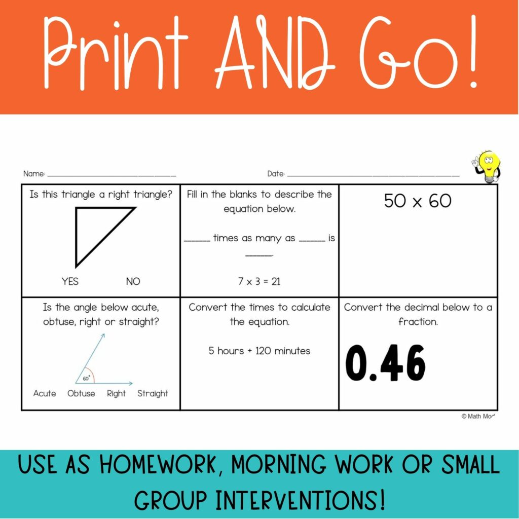 Grade 4 Math Daily Spiral Review for Math Homework / Math Morning Work ...