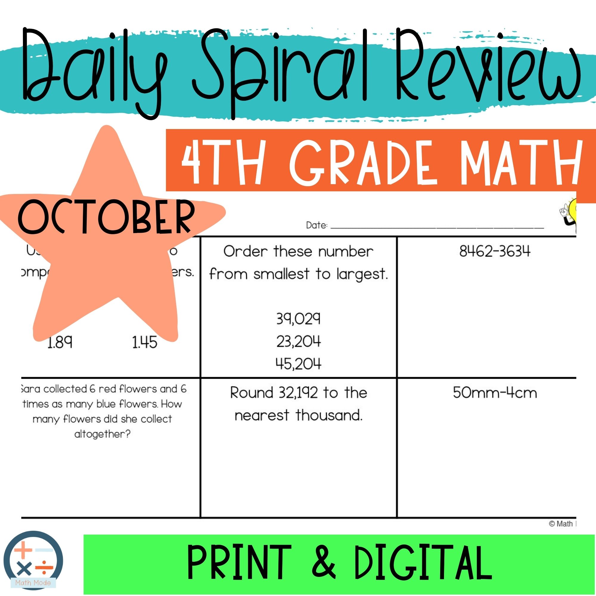 Grade 4 Math Daily Spiral Review for Math Homework or Math Morning Work ...