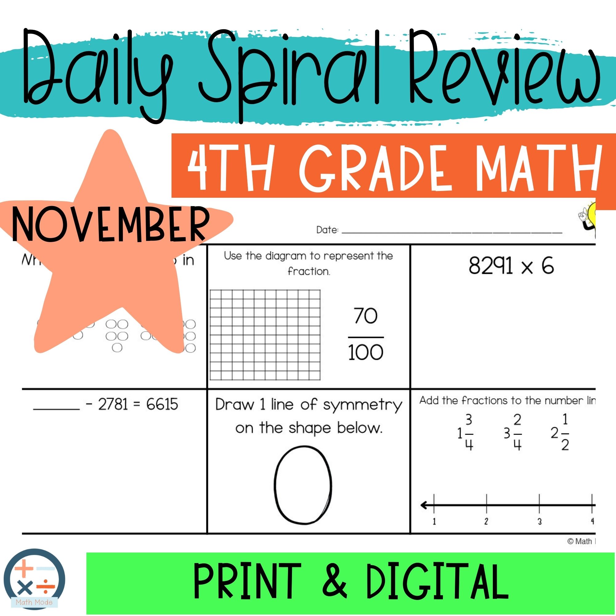 Grade 4 Math Daily Spiral Review for Math Homework or Math Morning Work ...