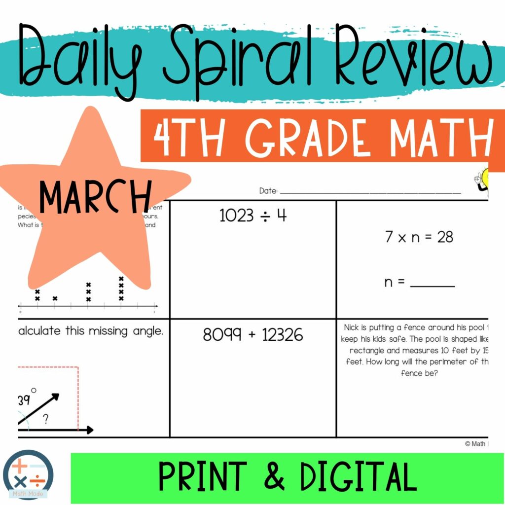 Grade 4 Math Daily Spiral Review for Math Homework or Math Morning Work ...