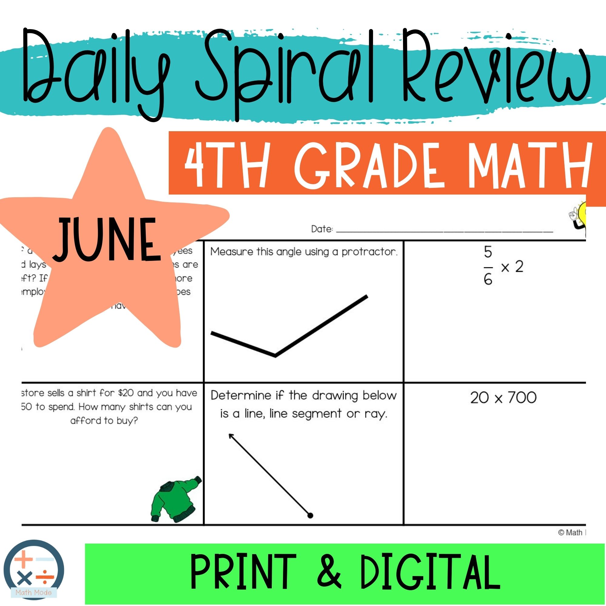 Grade 4 Math Daily Spiral Review for Math Homework or Math Morning Work (June) | Made By Teachers