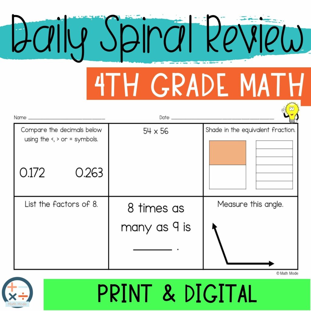 Grade 4 Math Daily Spiral Review for Math Homework or Math Morning Work ...
