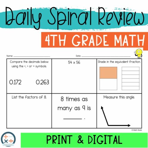 Grade 4 Math Daily Spiral Review for Math Homework or Math Morning Work ...