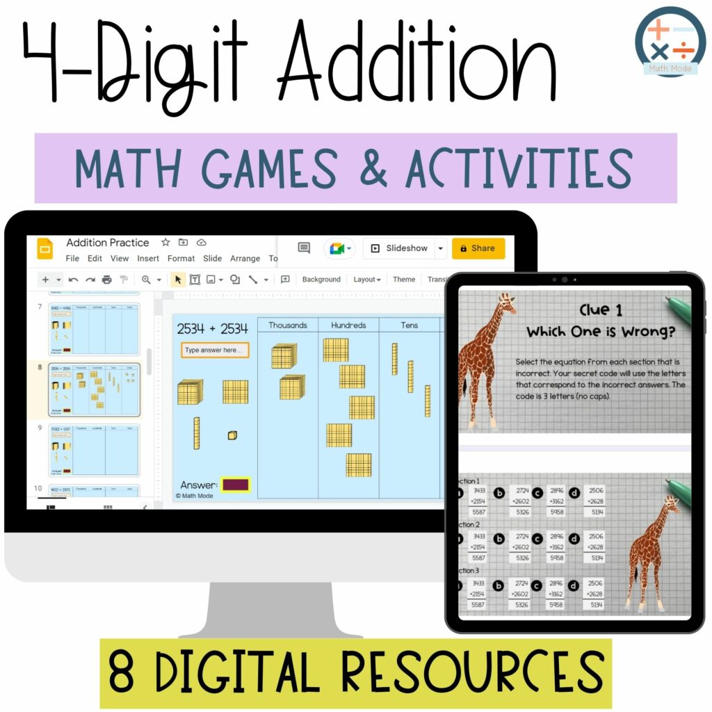 4-Digit Addition Games & Activities - Tutoring, Practice & Math Centers ...