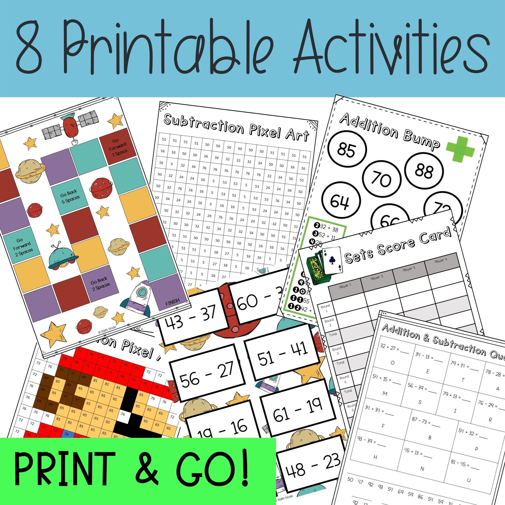 2 Digit Addition and Subtraction w Regrouping Center Activities Print ...