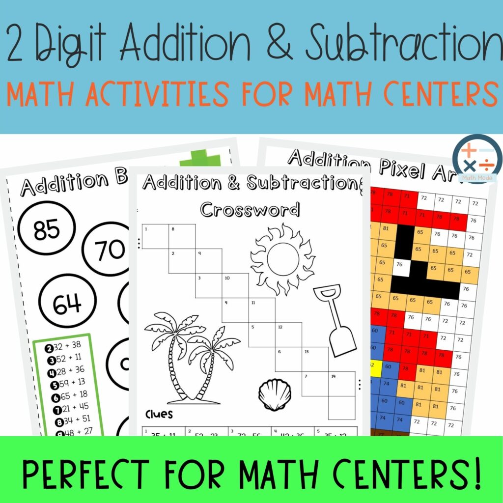 2 Digit Addition and Subtraction w Regrouping Center Activities Print ...