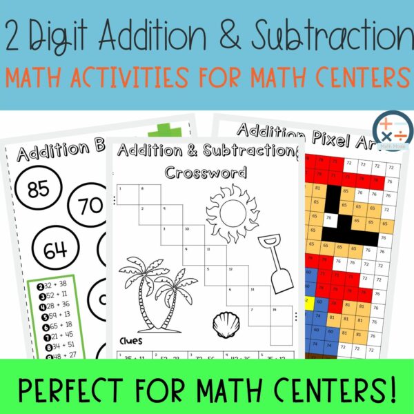 2 Digit Addition and Subtraction w Regrouping Center Activities Print ...
