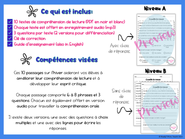 French Winter Differentiated Passages Reading Comprehension Lecture ...