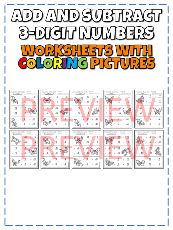 Add and Subtract 3-digit Numbers 2.NBT.B7 Worksheets with Coloring ...