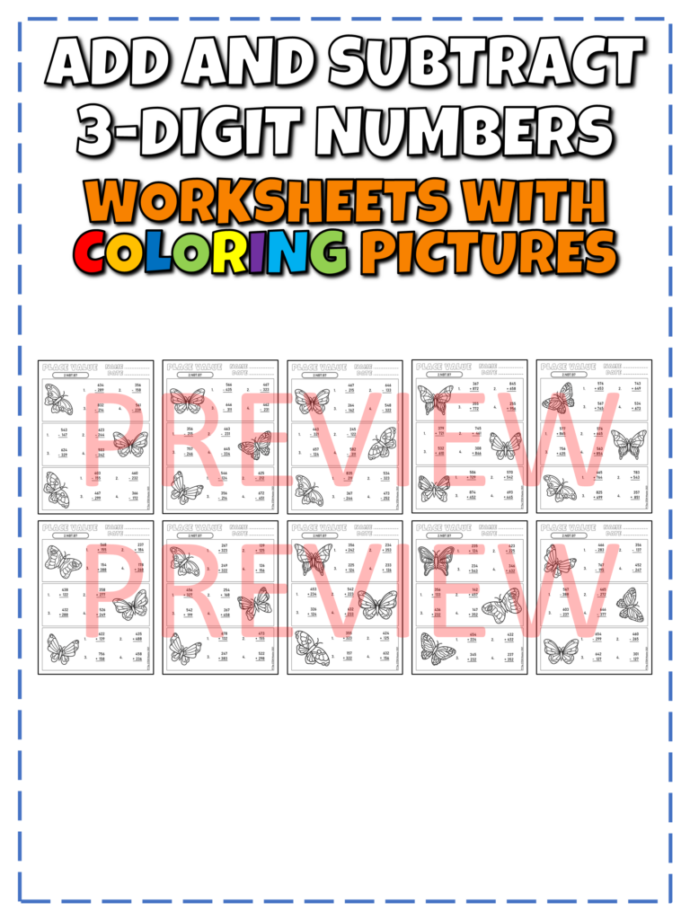 Add and Subtract 3-digit Numbers 2.NBT.B7 Worksheets with Coloring ...