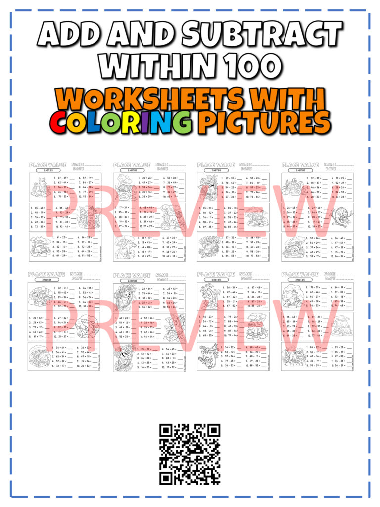 Add and Subtract Within 100 2.NBT.B5 Worksheets with Coloring Pictures ...