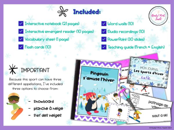 French Winter Sports Emergent Readers Vocabulary Interactive Notebook ...