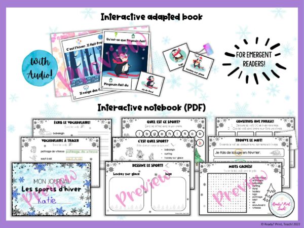 French Winter Sports Emergent Readers Vocabulary Interactive Notebook ...