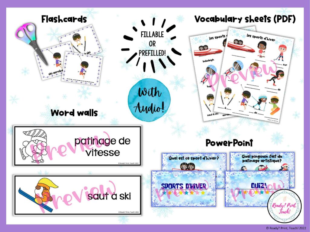 French Winter Sports Emergent Readers Vocabulary Interactive Notebook ...
