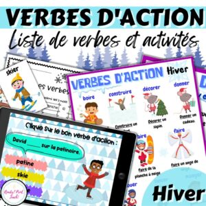 French action verbs Winter Hiver Google Slides Worksheets Audio ...