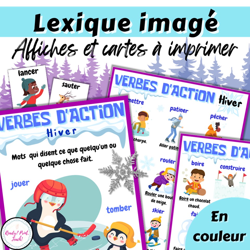 French action verbs Winter Hiver Google Slides Worksheets Audio ...