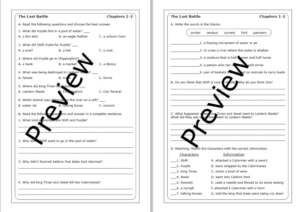 C. S. Lewis "The Last Battle" worksheets | Made By Teachers