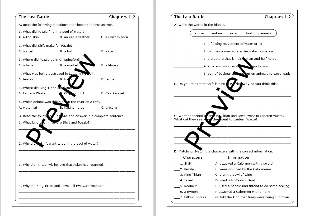 C. S. Lewis "The Last Battle" worksheets | Made By Teachers