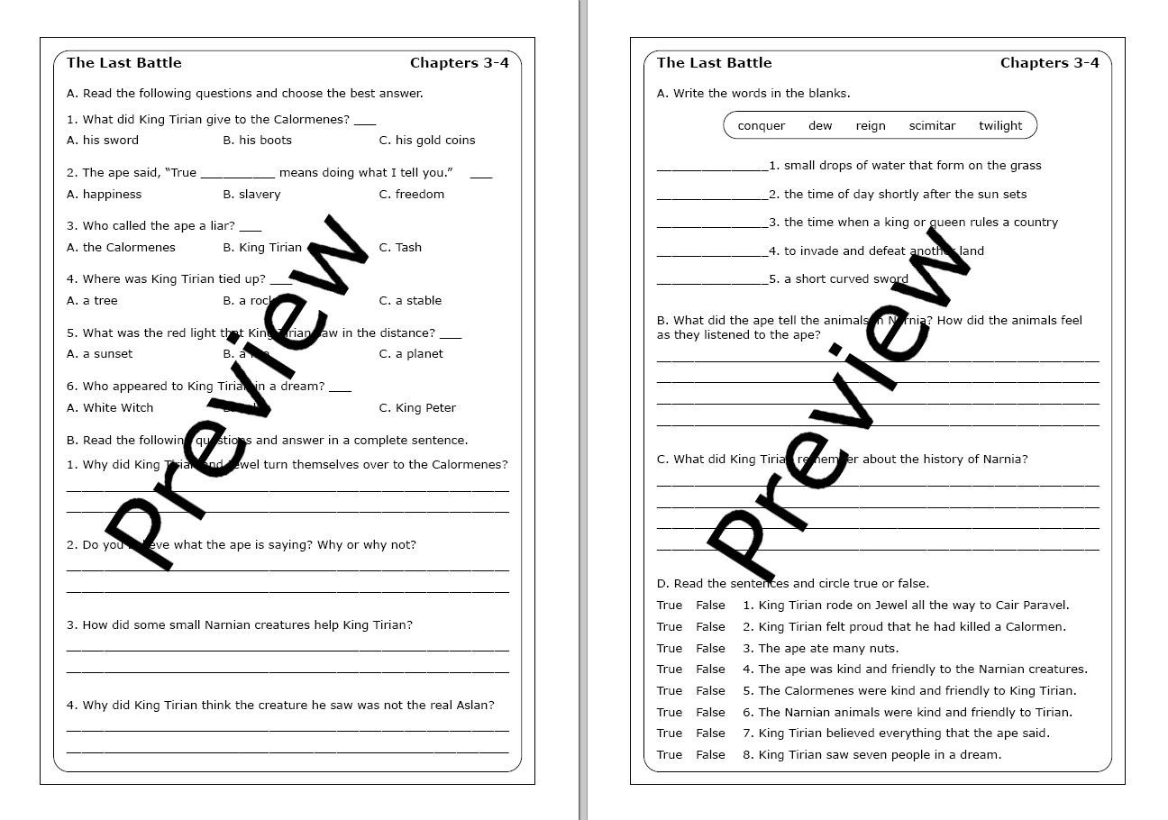 C. S. Lewis "The Last Battle" worksheets | Made By Teachers