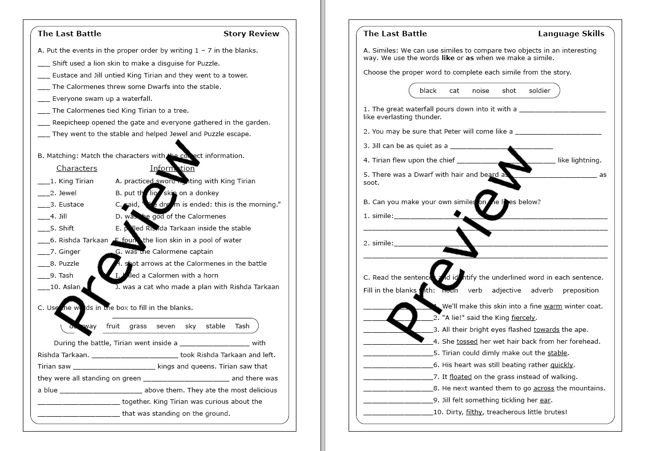 C. S. Lewis "The Last Battle" worksheets | Made By Teachers