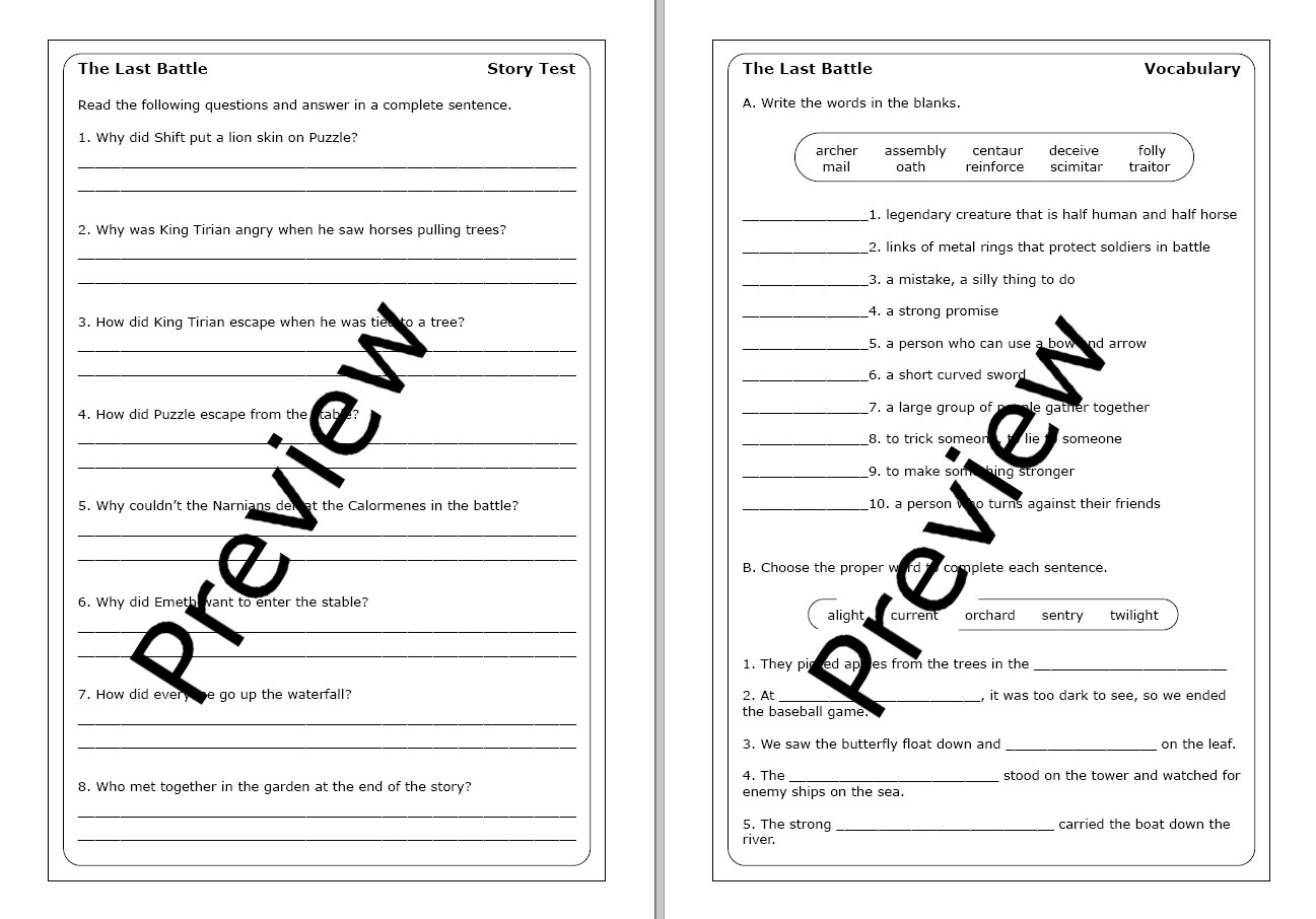 C. S. Lewis "The Last Battle" worksheets | Made By Teachers