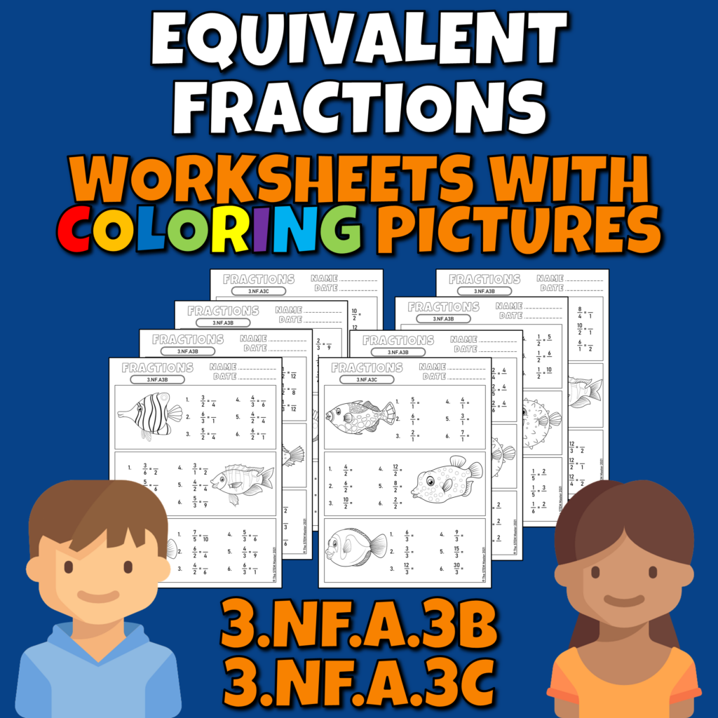 Grade 3 Equivalent Fractions 3.NF.3b 3.NF.3c Coloring Worksheets | Made ...