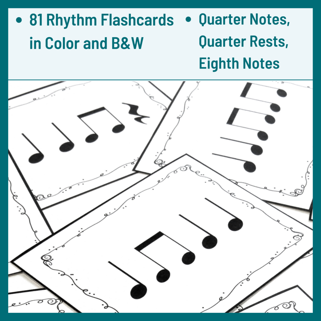 Four Beat Rhythm Flashcards - Quarter Note, Quarter Rest, and Eighth ...