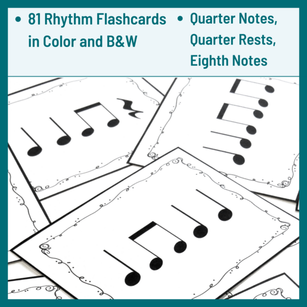 Four Beat Rhythm Flashcards - Quarter Note, Quarter Rest, and Eighth ...