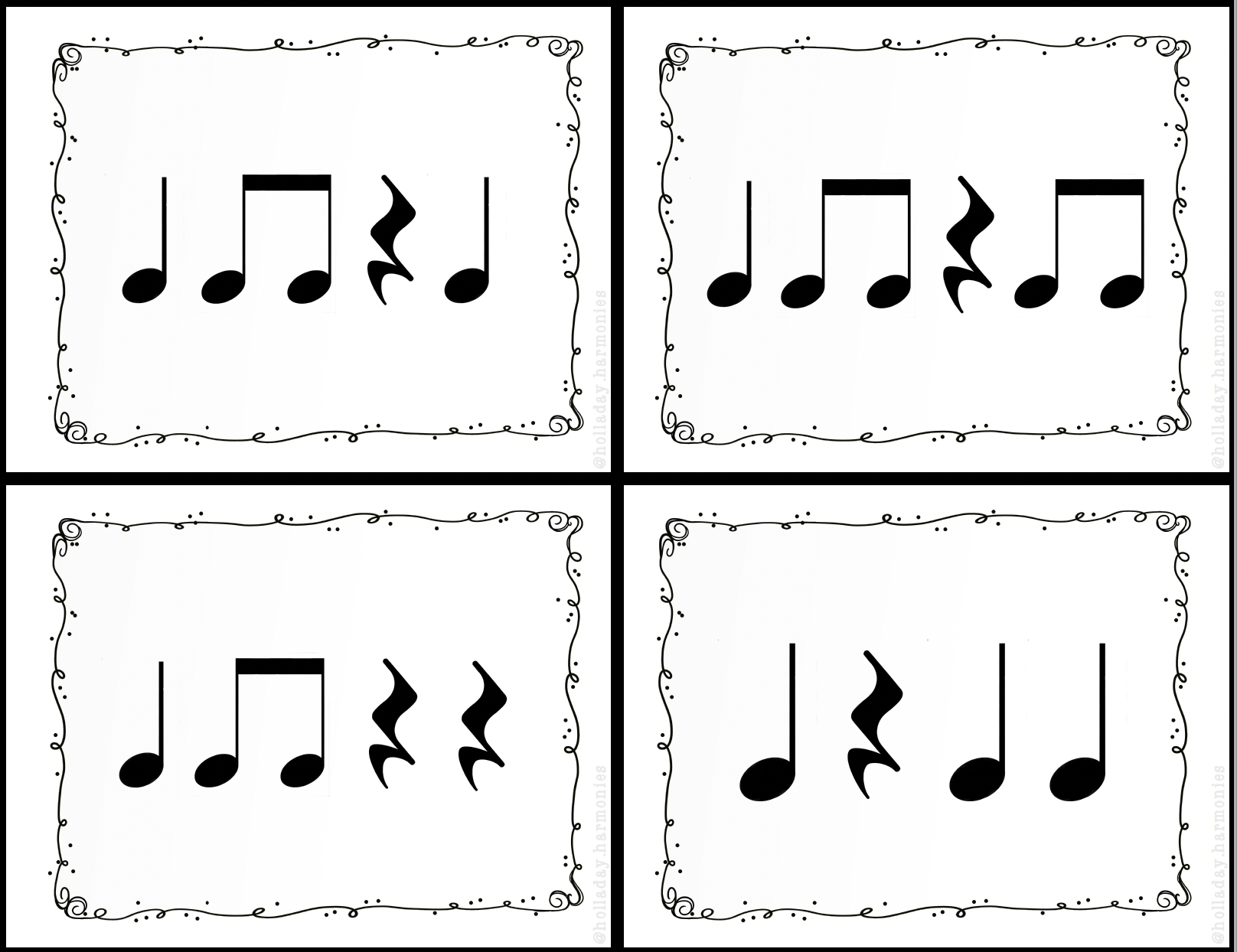 Four Beat Rhythm Flashcards - Quarter Note, Quarter Rest, and Eighth ...