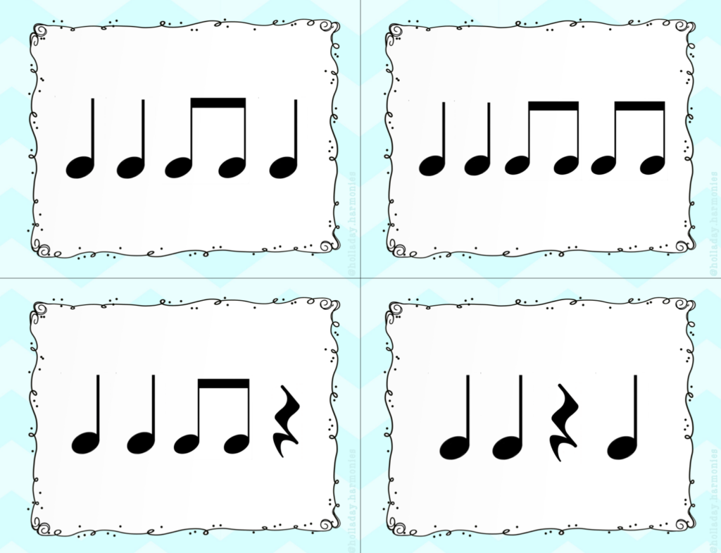 Four Beat Rhythm Flashcards - Quarter Note, Quarter Rest, and Eighth ...