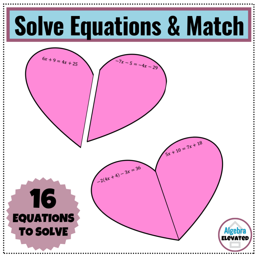Solving Equations Match 8th Grade, Algebra 1 Valentines Day | Made By ...