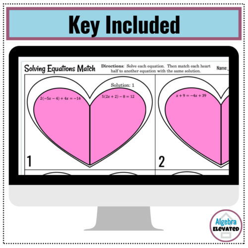 Solving Equations Match 8th Grade, Algebra 1 Valentines Day | Made By ...