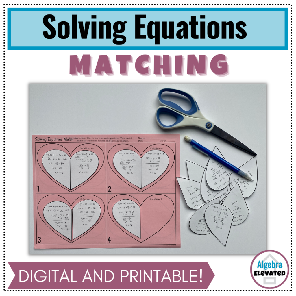 Solving Equations Match 8th Grade, Algebra 1 Valentines Day | Made By ...