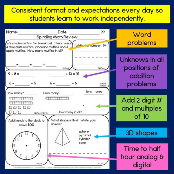 Math Spiral Review Daily Worksheets Morning Work Homework Month 5 ...