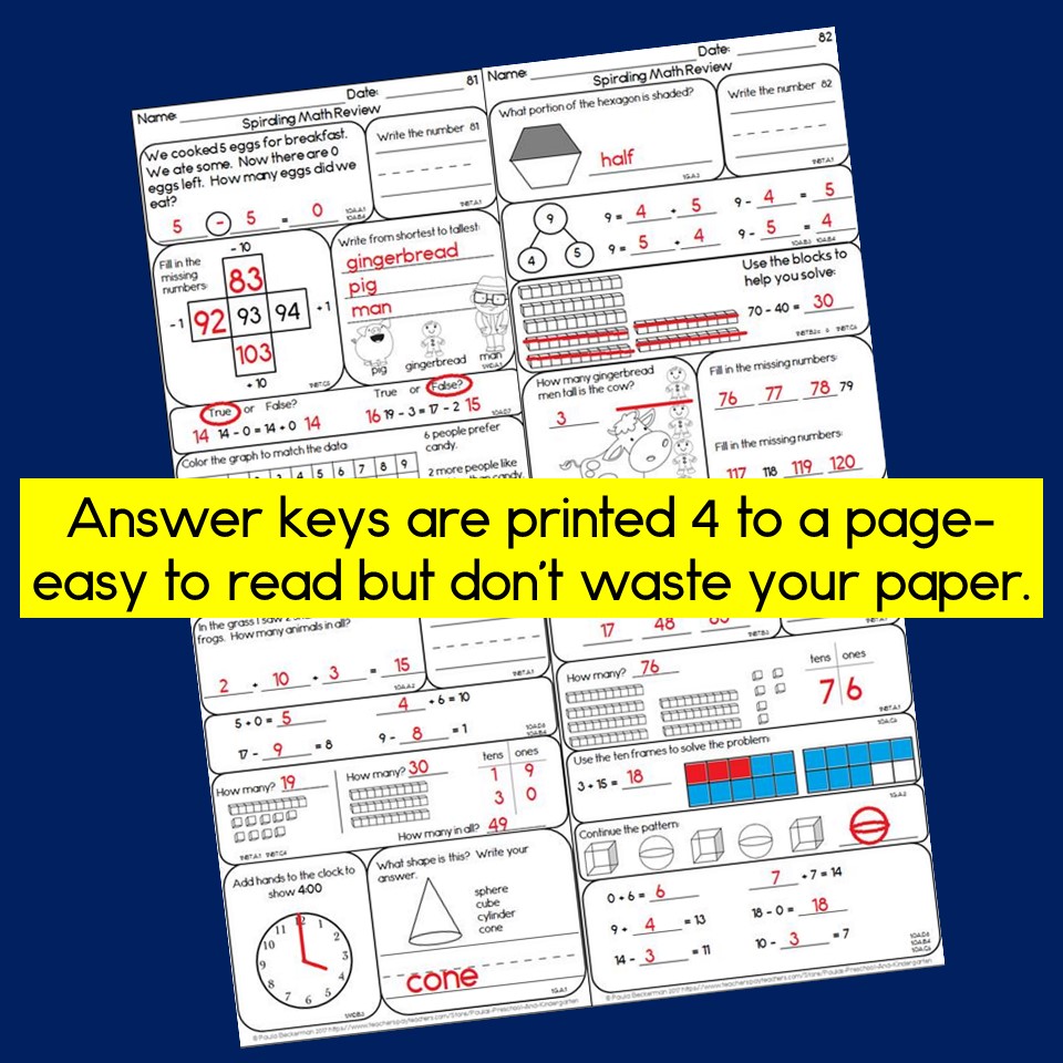 Math Spiral Review Daily Worksheets Morning Work Homework Month 5 ...