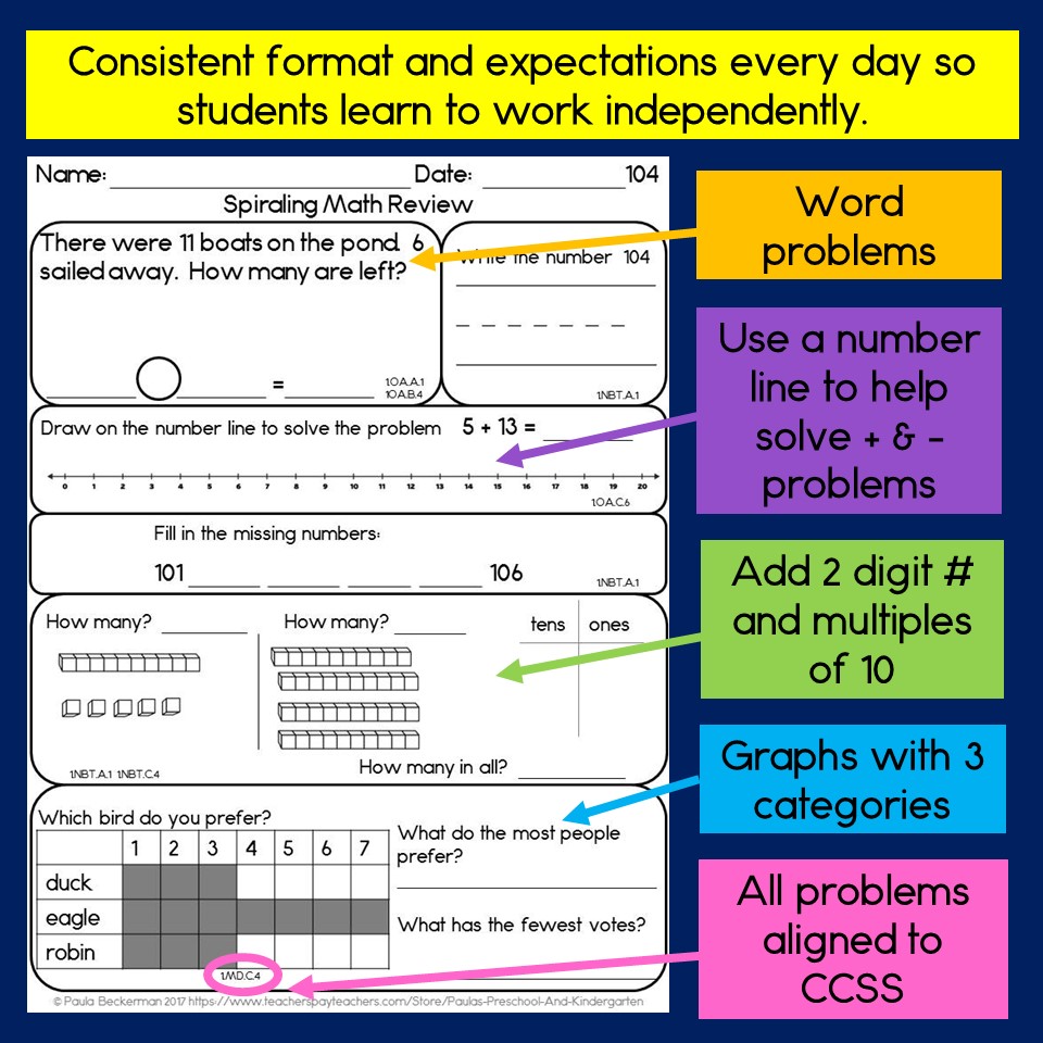 Math Spiral Review Daily Worksheets Morning Work Homework Month 6 ...