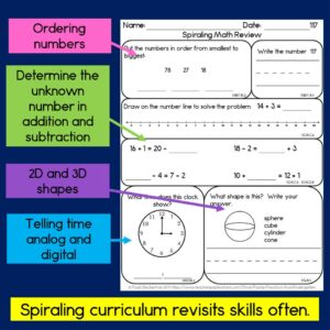Math Spiral Review Daily Worksheets Morning Work Homework Month 6 ...