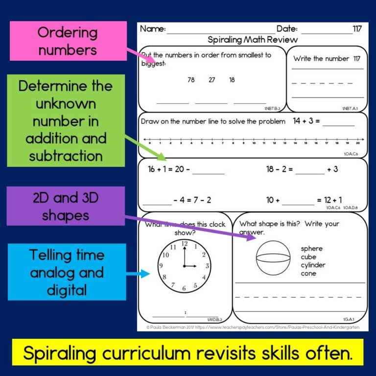Math Spiral Review Daily Worksheets Morning Work Homework Month 6 ...