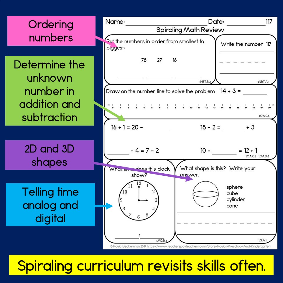 Math Spiral Review Daily Worksheets Morning Work Homework Month 6 ...