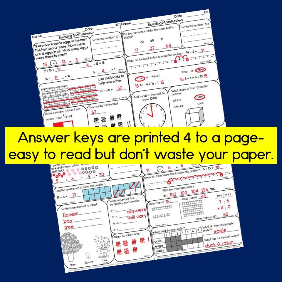 Math Spiral Review Daily Worksheets Morning Work Homework Month 6 ...