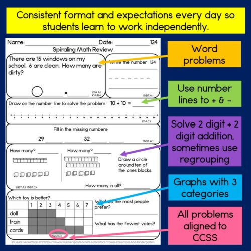 Math Spiral Review Daily Worksheets Morning Work Homework Month 7 ...