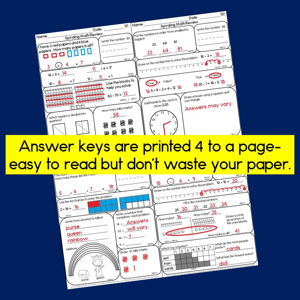 Math Spiral Review Daily Worksheets Morning Work Homework Month 7 ...