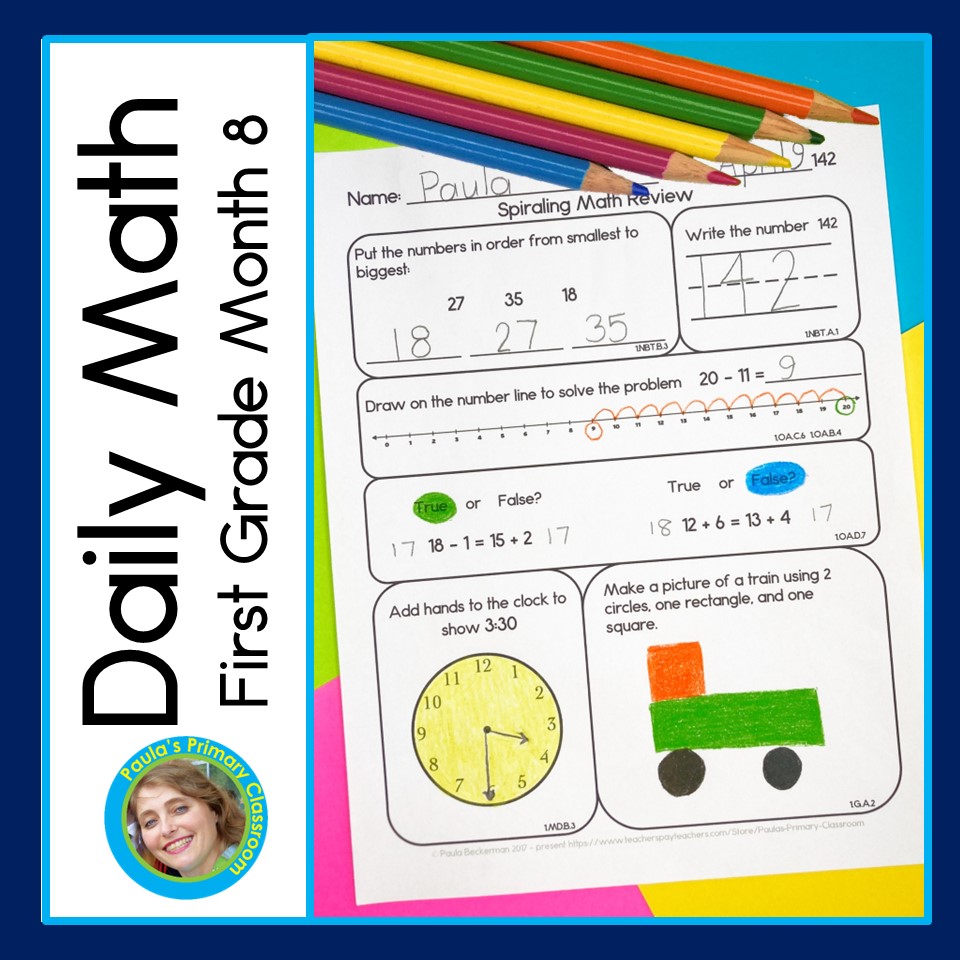 Math Spiral Review Daily Worksheets Morning Work Homework Month 8 ...