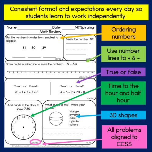 Math Spiral Review Daily Worksheets Morning Work Homework Month 8 ...