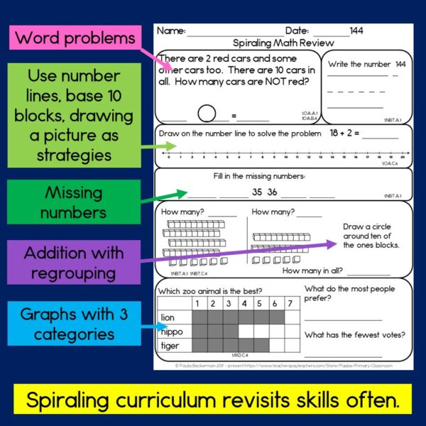 Math Spiral Review Daily Worksheets Morning Work Homework Month 8 ...
