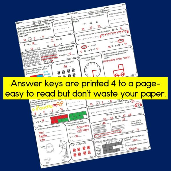 Math Spiral Review Daily Worksheets Morning Work Homework Month 8 ...