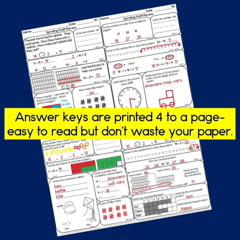 Math Spiral Review Daily Worksheets Morning Work Homework Month 8 ...