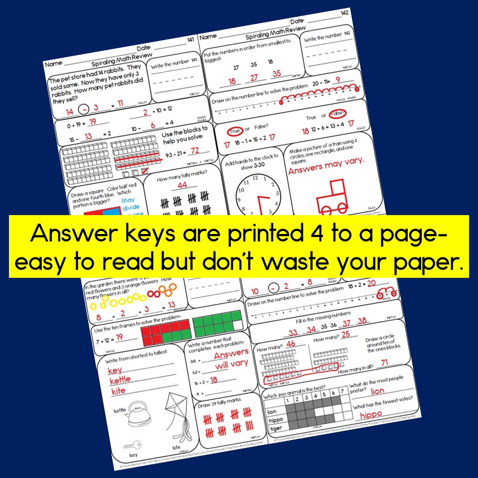 Math Spiral Review Daily Worksheets Morning Work Homework Month 8 ...