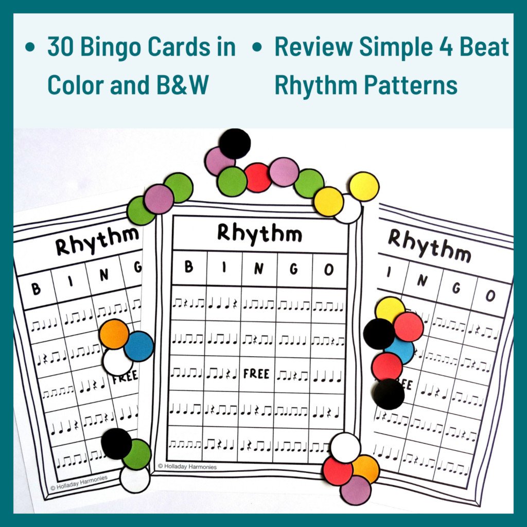 Music Rhythm Bingo Game - Quarter Note, Quarter Rest, Eighth Note ...