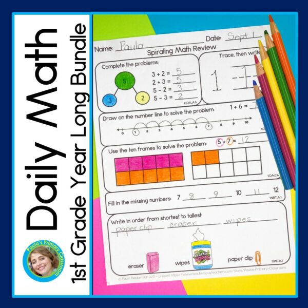 Math Spiral Review Daily Worksheets Morning Work Homework Bundle 1st ...